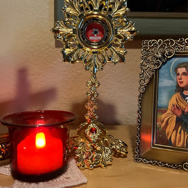 Reliquary Brass 24K Gold Plated Monstrance Sacred Vessel Relic Case ...