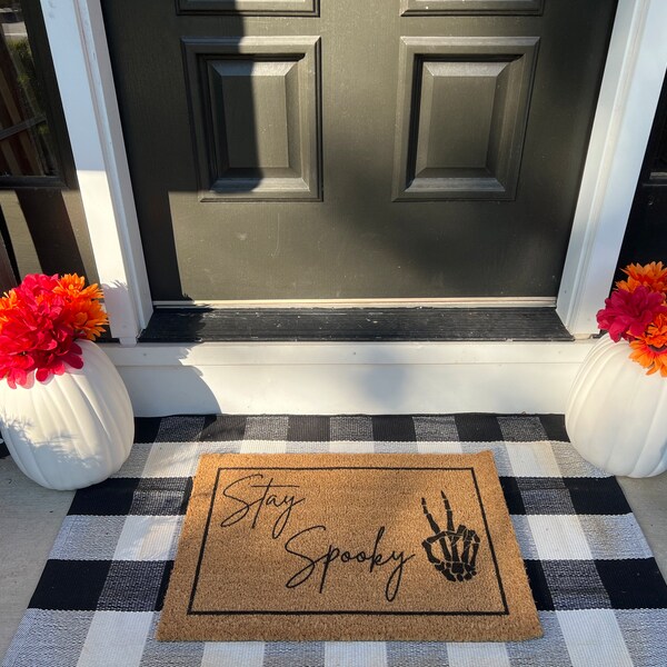Stay Spooky Doormat, Skeleton Peace Sign, Halloween Doormat, Fall ...