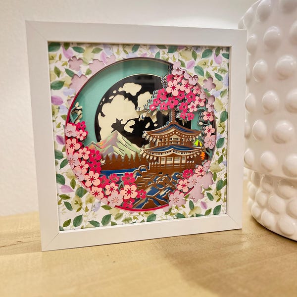 Japanese Cherry Blossoms Shadow Box Svg, Asian Shadow Box Svg, Japanese ...