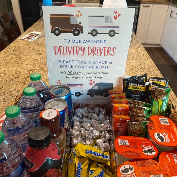 Delivery Driver Snack & Drink Sign, Mail Carrier, Packages, Essential ...
