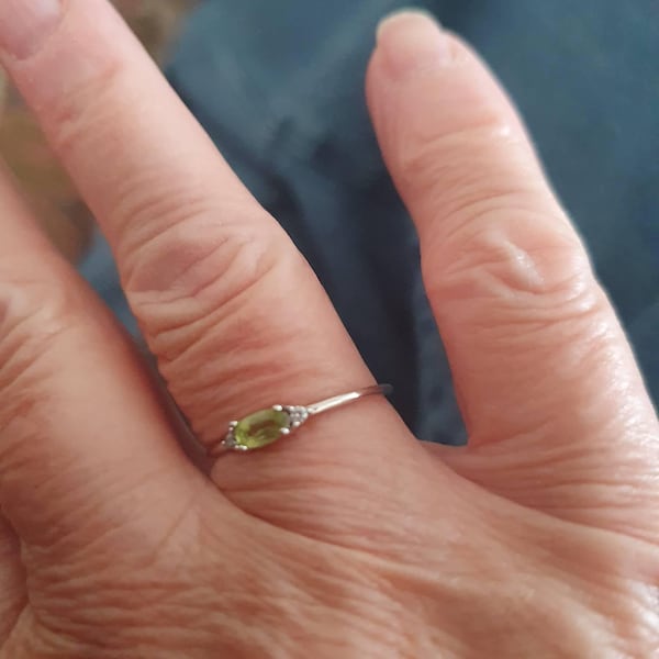 Natural Peridot Ring in Sterling Silver, Genuine Green Periot Ring ...