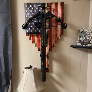 Rustic American Flag Gun Rack. Compound Bow Rack With Military Logo ...