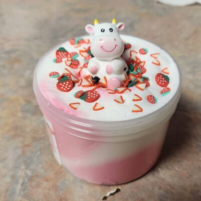 Strawberry Cow Butter Slime, Scented Slime, Pink Cow Slime Charm ...