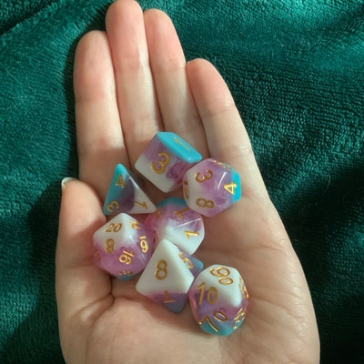 Fortune's Favor II Premium New Style 7 Piece Dice Set W/ Crystal D4 Ultra Sharp Edge Translucent ...