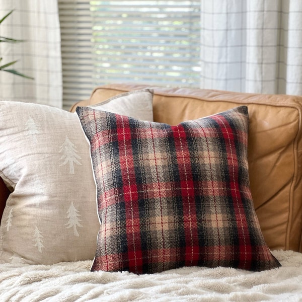 Wool, Genuine Leather, Pillow Cover, Camel, Greige - Etsy