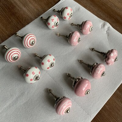 Pink Mixed Assorted Design Ceramic Knobs Ceramic Door Knobs Handpainted Ceramic Knobs Kitchen ...
