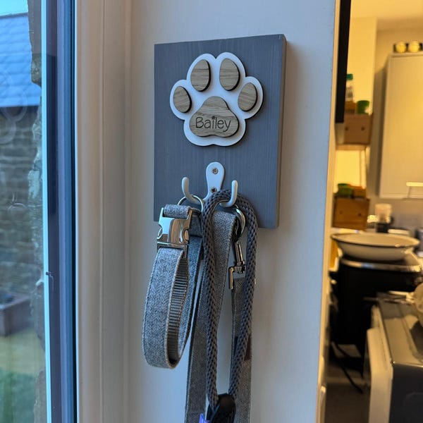 Personalised Wooden Dog Leash Hanger, Custom Dog Lead Hanger. Dog Leash ...