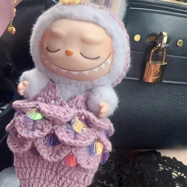 Labubu Crochet Rainbow Floral Clothes Pattern | Handmade Labubu Floral ...