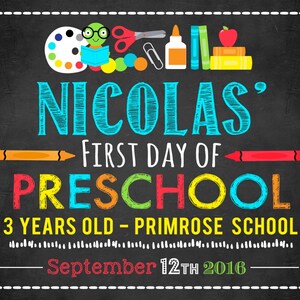 First Day of Preschool Sign 1st Day of Kindergarten Boy Back to School ...