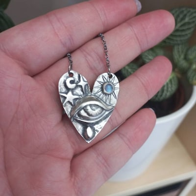 Crying Moon Necklace, Sad Mr Moon Sterling Silver Pendant. Celestial ...