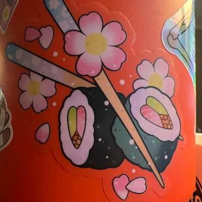 GLITTER Sushi Lovers With Sakura Cherry Blossoms STICKER by Michelle ...