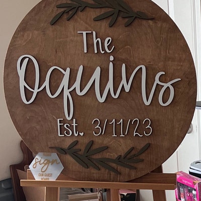 Round Last Name Sign, Round Wedding Sign, Established Sign, Wedding ...