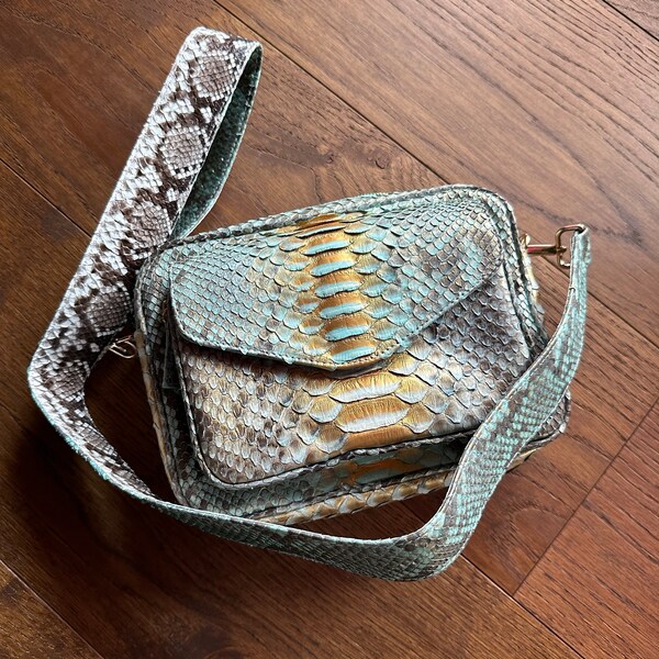 Top Handle Black Classy Genuine Python Skin Big Bag | Exotic Leather ...