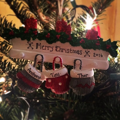 3 Family Mittens Ornament / Personalized Christmas Ornament / Family of ...