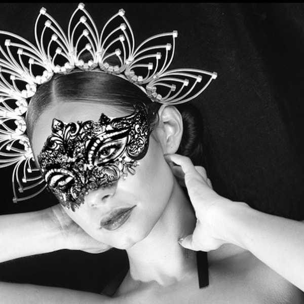 Womens Black Metal Lace Venetian Masquerade Prom Mask - Etsy