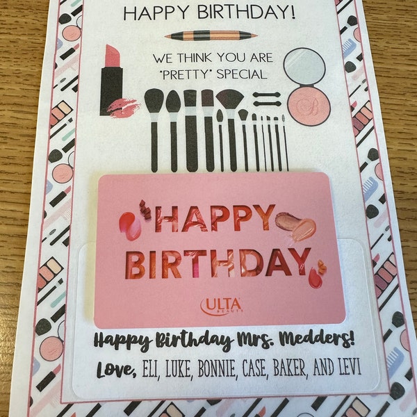 Ulta - Mate Printable Gift Card Holder, Thank You Gift Card, Make-up ...