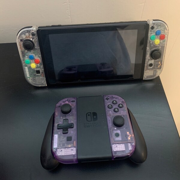 New Custom Nintendo Switch Clear Atomic Purple D-pad Joy-con Controller ...