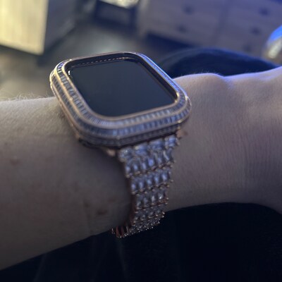 Iced Out Apple Watch Bezel Black Crystal Lab Diamond Cover Iwatch Bling ...