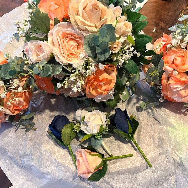 Navy Blue Rose+ Babies Breath Boutonniere for Wedding | Groom ...