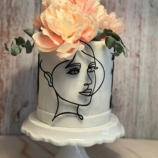 One Line Smile Face Woman Topper | Line Art Cake Topper | Abstract Face ...