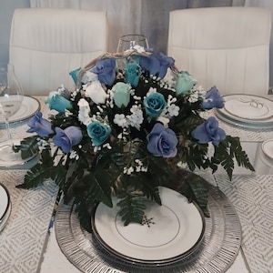 14 Gray Roses Buds, Long Stems, Bush Bouquet, Artificial Roses, Silk ...