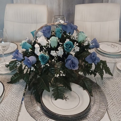 14 Gray Roses Buds, Long Stems, Bush Bouquet, Artificial Roses, Silk ...