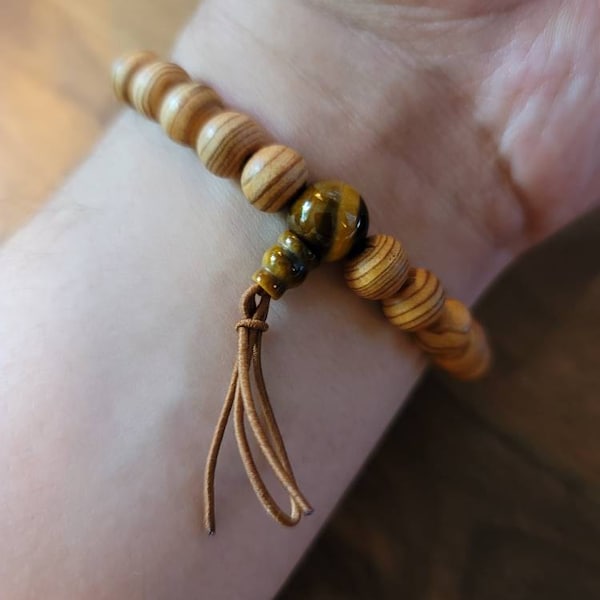 Japanese Cedar Yakusugi Wood Heart Sutra Mala Beads Bracelet Juzu ...