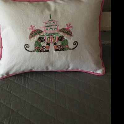 Chinoiserie Chic Machine Embroidery Design Monkey Pagoda Parasol ...