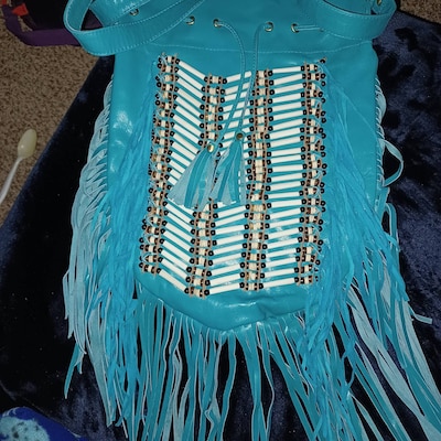 Boho Leather Bag, Turquoise Fringe Purse, Large Size, Crossbody Bag - Etsy