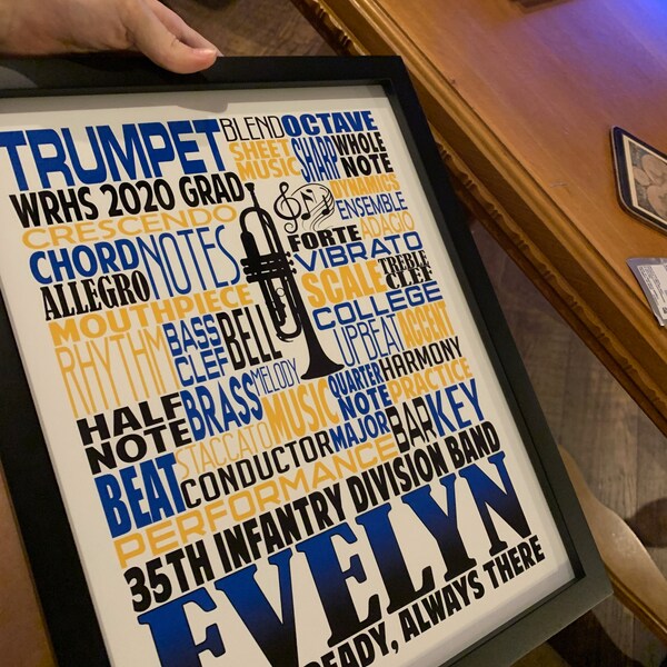 Trumpet Poster, Trumpet Word Art Sign, Gift for Trumpet Player, Band ...