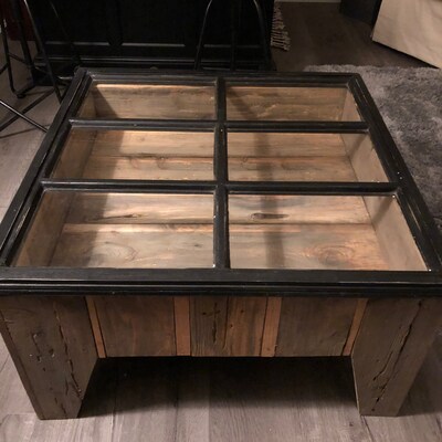 Shadow Box Display Table 3 Pane Antique Window Coffee Table Custom Made ...