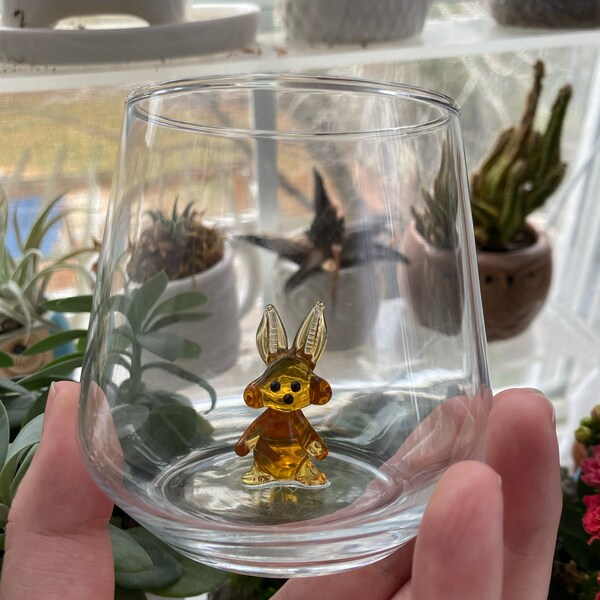 Glassware With Handmade Rabbit Figure, Animal, Tumbler & Water Glasses ...