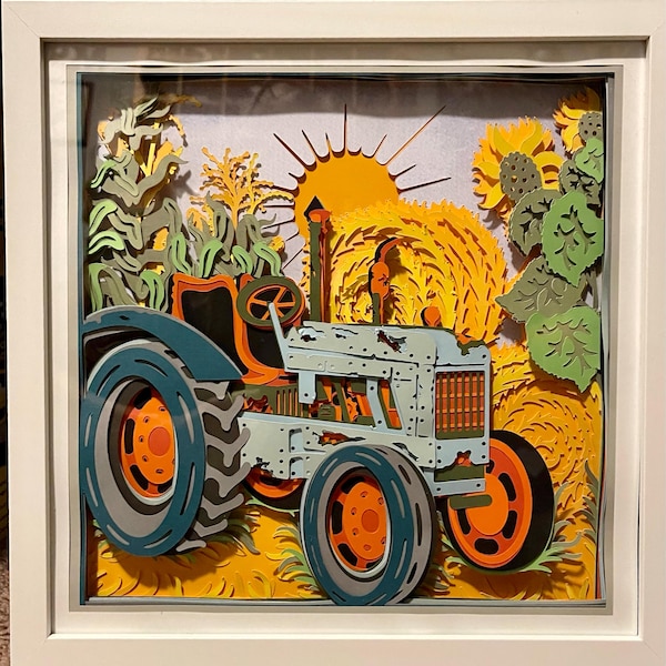 3D SVG Layered Tractor Shadow Box, Harvest 3D SVG, Fall Shadow Box ...
