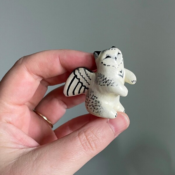 White Owl Griffin Figurine Snowy Gryphon Sculpture TO ORDER Tiny Clay ...