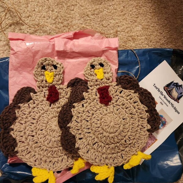 Crochet Turkey Coasters, Drink Coasters, Christmas and Thanksgiving ...