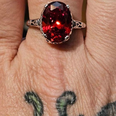 Ruby Ring/ Sterling Silver/ 20ct Big Huge Square Cut Simulated Red Gem ...