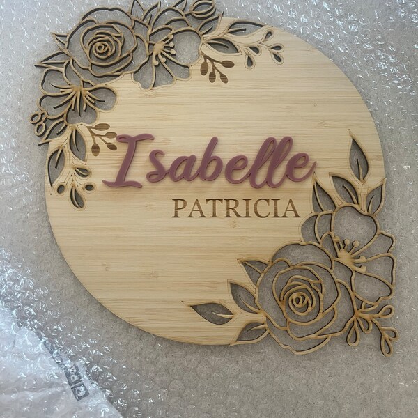 Personalised Floral Name Sign - Custom Name Plaque - Nursery / Baby ...