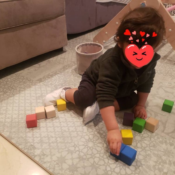 Wood Baby Square Building Rainbow Blocks Toy Set, Montessori Baby Toys ...