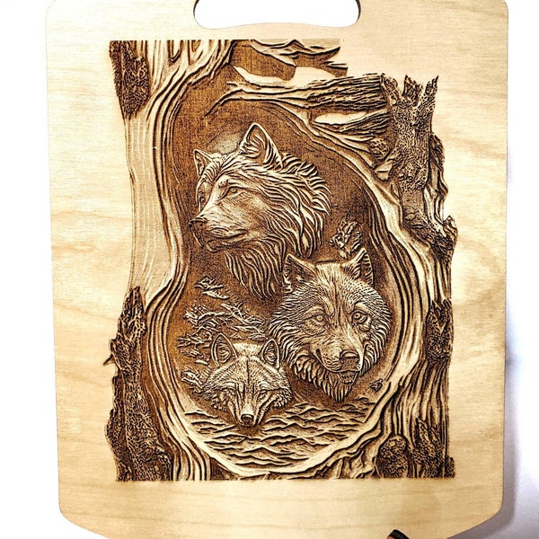 Wolf & Wolves in Carved Wood Style - 3D Illusion PNG for Laser ...