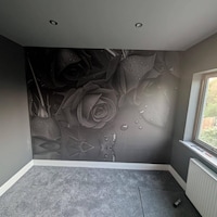 Teal Abstract Wallpaper With Colorful Flowers| Wall Decor | Home ...