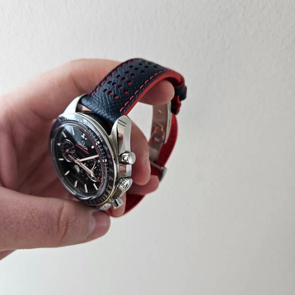 Bespoke Racing Rally Navy Mix Red Epsom Leather Watch Strap, Slim Watch ...