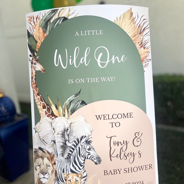 Editable Boho Wild One Baby Shower Welcome Sign, Boho Safari Jungle ...