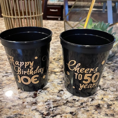50th Birthday Party Cups, Personalized Birthday Cup Favors, Cheers to ...