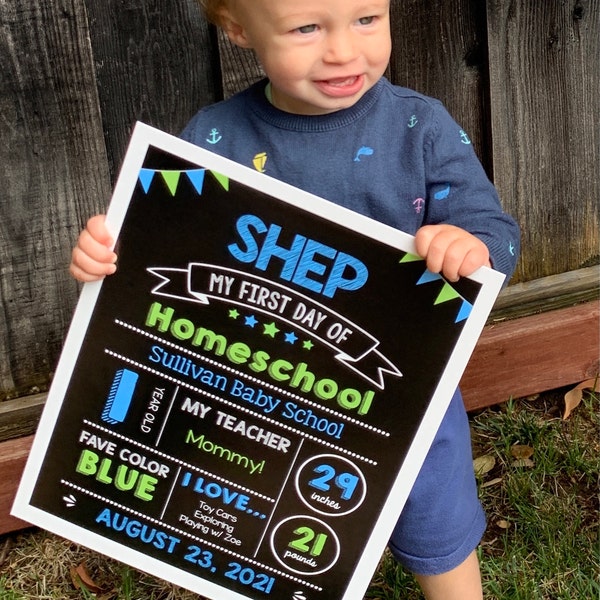 Editable First Day of School Poster DIGITAL FILE Printable Blue and ...