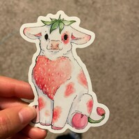 Strawberry Cow Sticker - Etsy