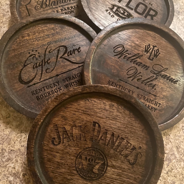 Custom Whiskey Bourbon Wooden Coasters - Free Shipping! Qty 5 Wood ...