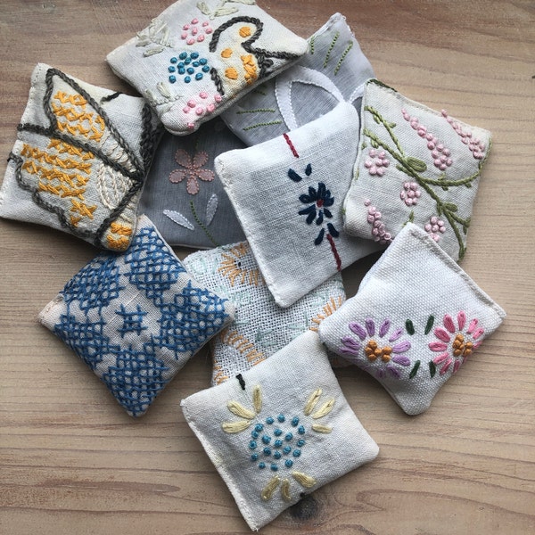 3 Dried Lavender Sachets - Embroidered Sachets - Stocking Stuffers ...