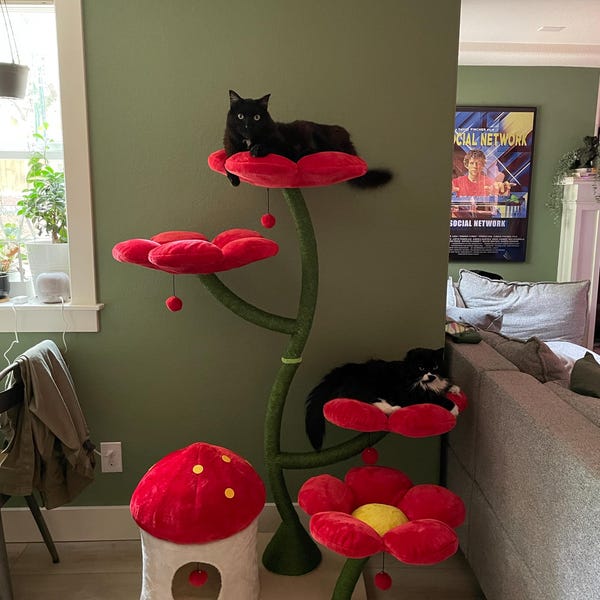 Wood Floral Cat Tree Tower, Wooden Cat Tower, Modern Cat Climbing Tree ...