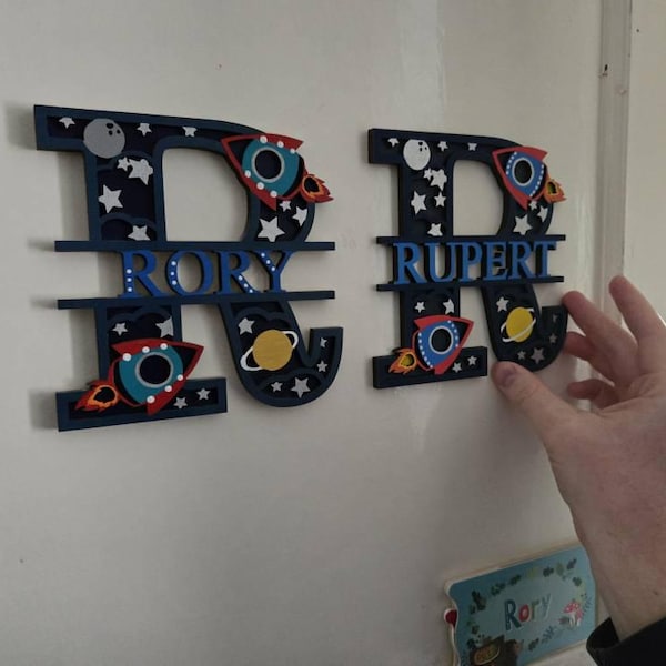 Personalised Space Themed Layered Letter, Rockets, Planets, Astronaut ...