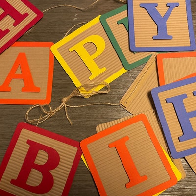 Alphabet Block Birthday Banner ABC Birthday Banner ABC Block Banner ...